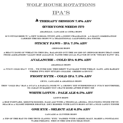 OUR BREWS | Wolf House Brewing